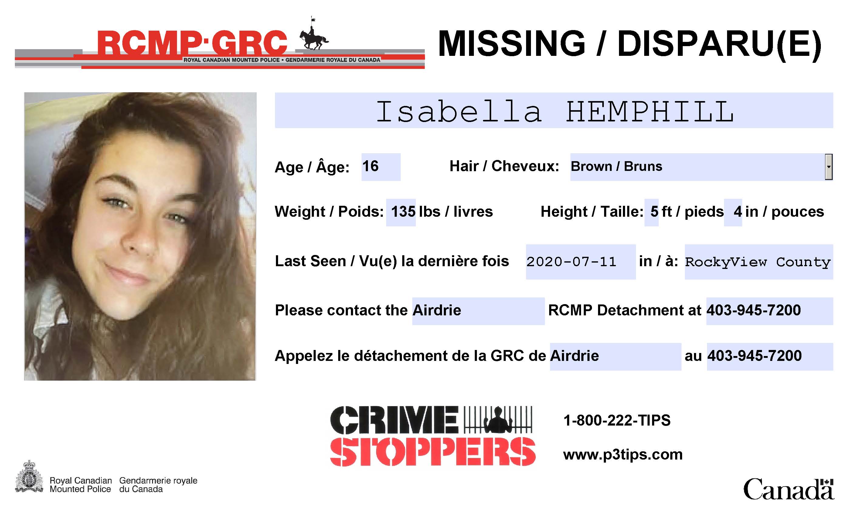 Airdrie Rcmp Seek Assistance In Locating Missing Teenage Girl